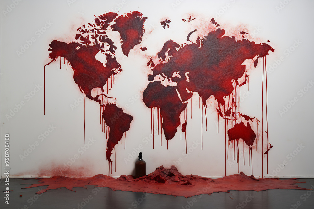 Bleeding Borders - Red Splatter World Map Stock Illustration | Adobe Stock