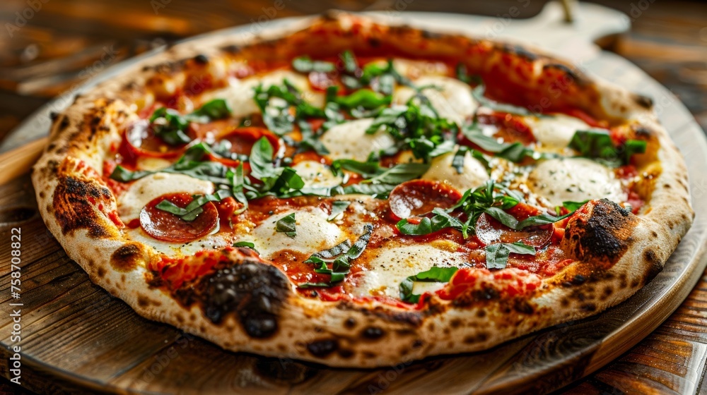 Authentic Neapolitan pizza with mozzarella, basil, and pepperoni ...