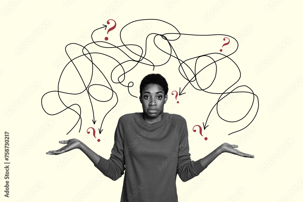 Composite 3d photo collage of young girl american shrug doubt question ...