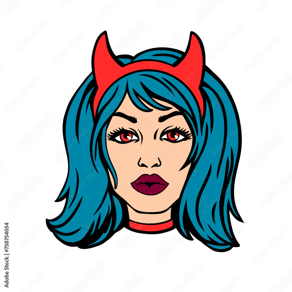 Pop Art Comic Girl With Devil Horns SVG Cutting File Vector ...