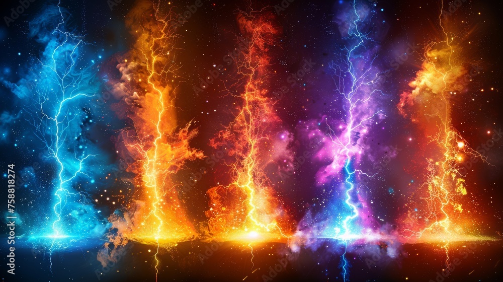 Modern cartoon illustration of lightnings, blue thunderbolts, electric ...