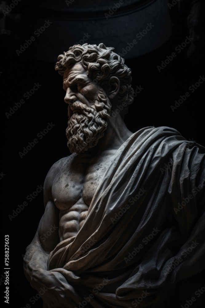 Mysterious ancient greek, roman male stoic statue, sculpture in ...