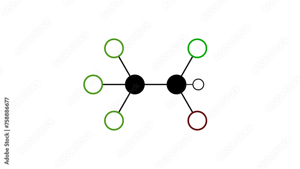 halothane molecule, structural chemical formula, ball-and-stick model ...
