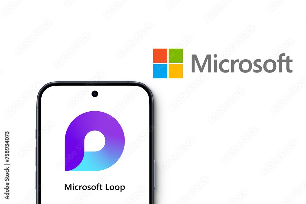 Microsoft Loop logo is displayed on a modern smartphone, online ...