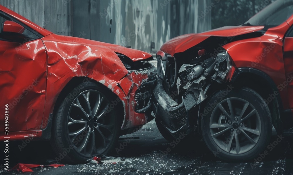 Two cars smashed together showing the damage Stock Photo | Adobe Stock
