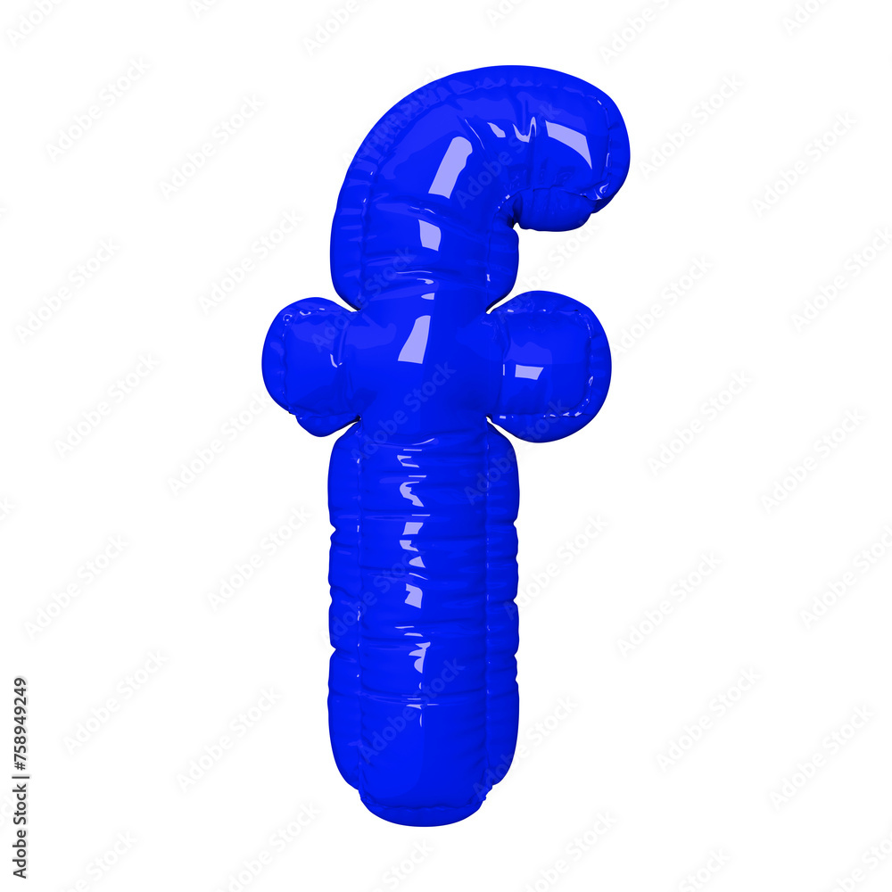 Cobalt Blue color foil balloon letter f on transparent background ...