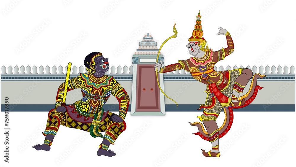 Ravana is shooting arrows against soldiers in the Ramayana, Happy ...