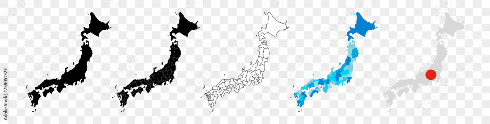 Map of Japan icon. Linear icon. Transparent background. Vector isolated ...