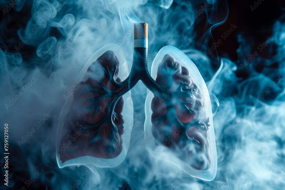 Human lungs and white smoke around. Stop smoking, No smoking, World no ...