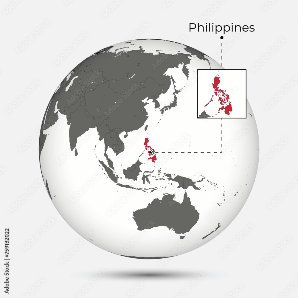 Map of The Philippines with Position on the Globe Stock Vector | Adobe ...