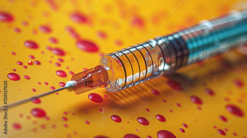 The syringe needle penetrates the viral cell. Illustration of ...