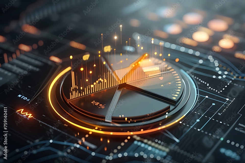 Big data analytics report. Infographic with graph and chart on abstract ...