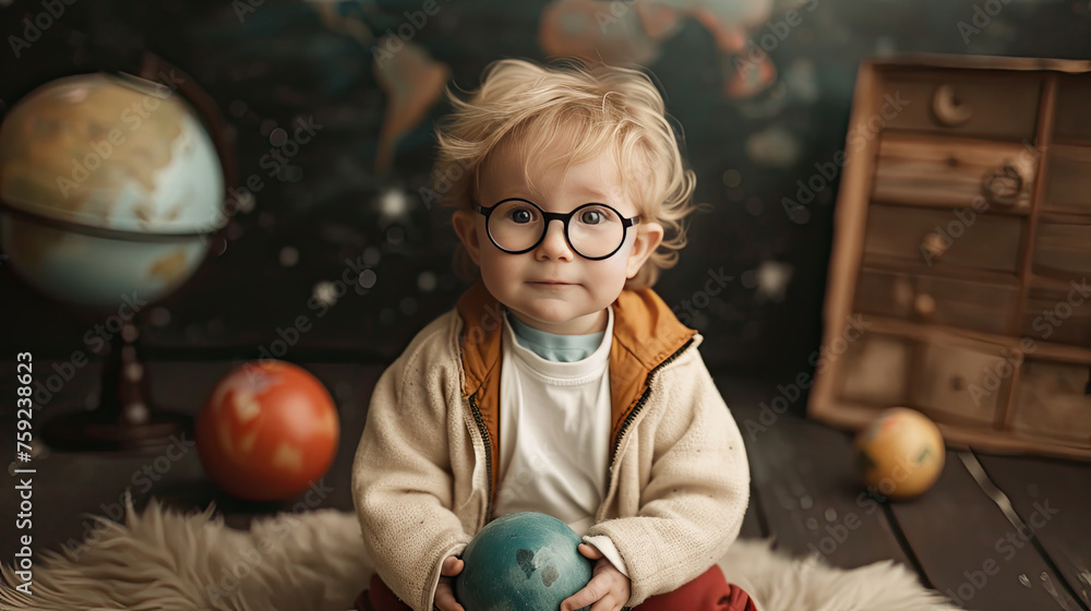 baby dressed in a smart scientist genius Halloween costume professional ...