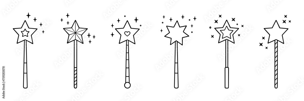 Magic wands doodle set. Fairytale element.in sketch style. Hand drawn ...