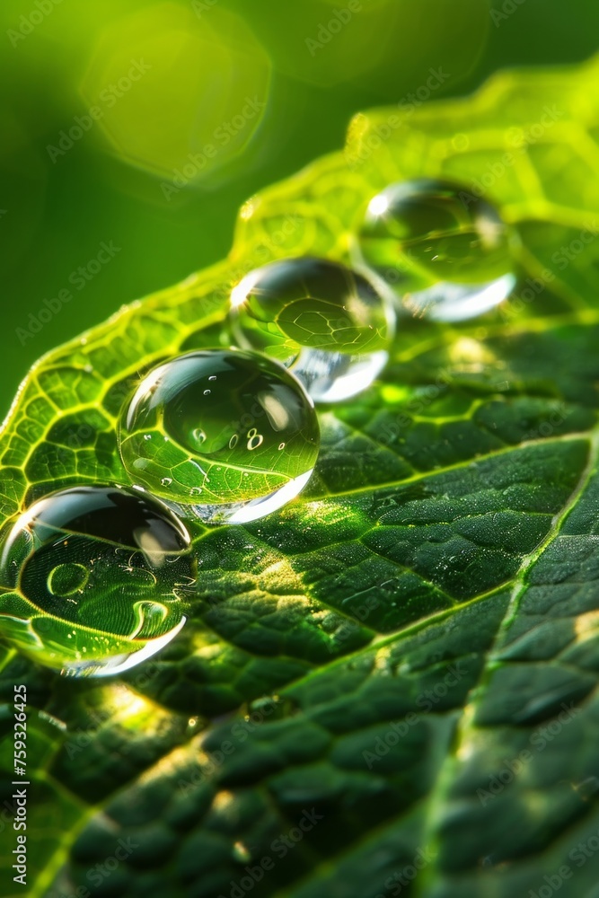 Macro photography of raindrops on a leaf, each drop acting as a lens ...