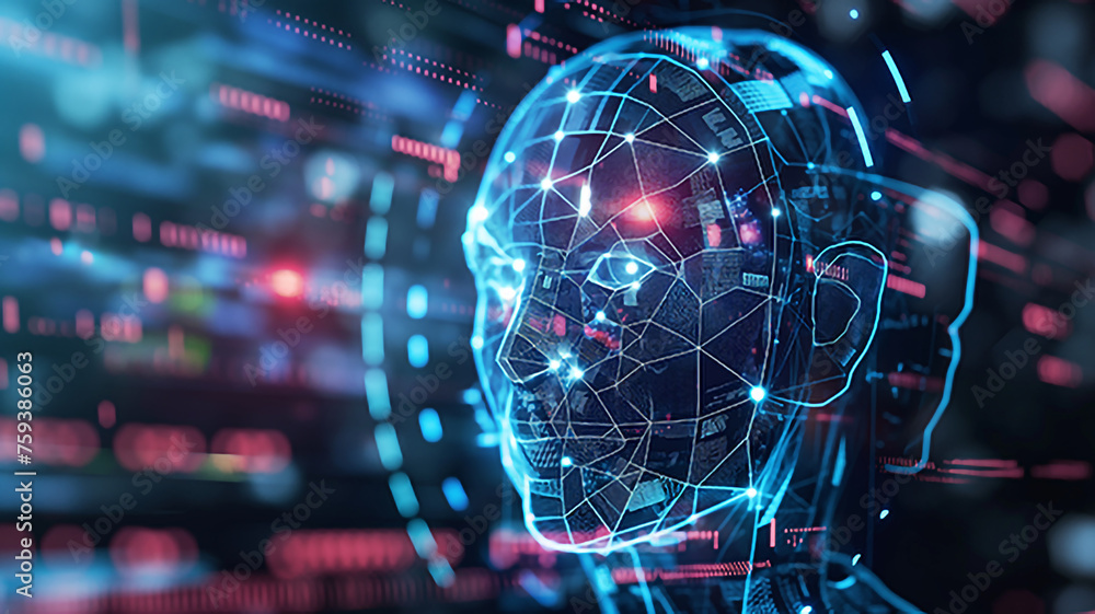 Virtual human silhouette in 3D circuit format, artificial intelligence ...
