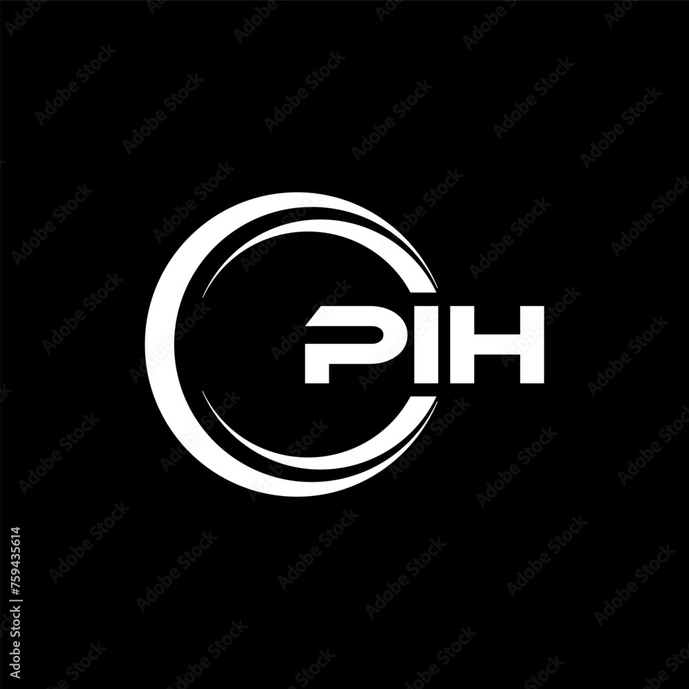 PIH letter logo design with black background in illustrator, cube logo ...