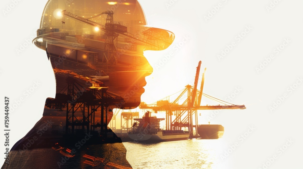 Double exposure photography of engineer man and the business Logistics ...