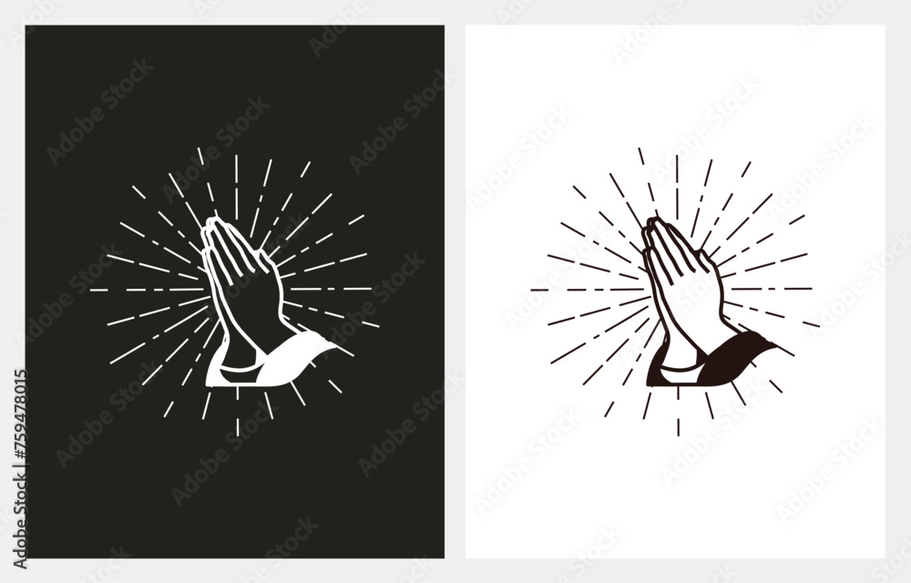 Praying Hands Sunburst Line logo design vector icon inspiration Stock ...