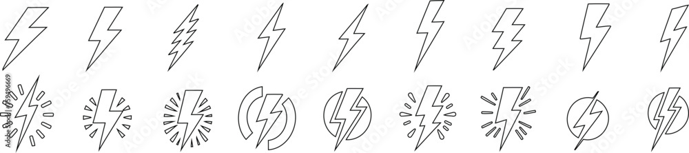 Lightning bolt icon set, diverse designs, vector illustration. Perfect ...