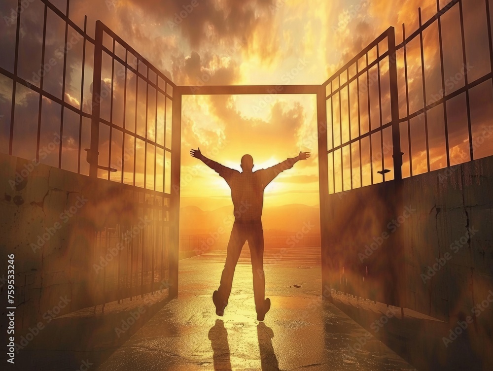 The prisoner is released from prison and he greets freedom with his ...