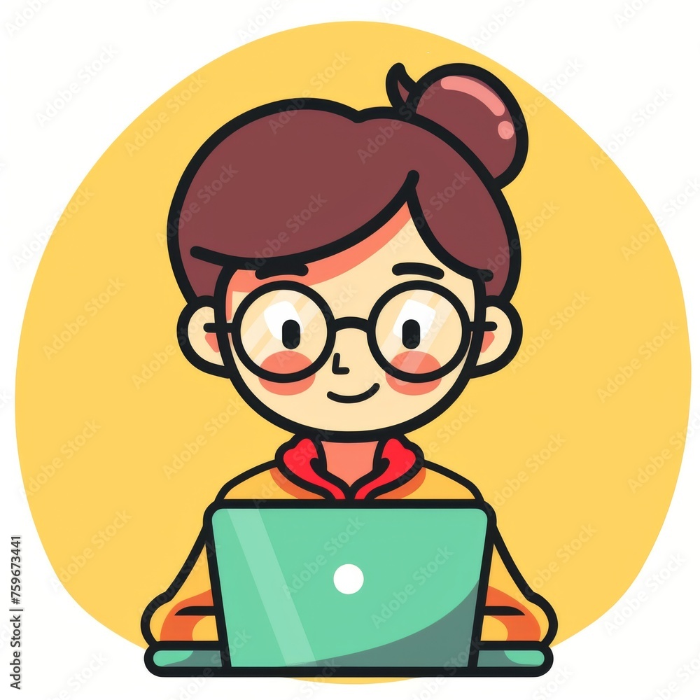 Simple emoji of a person teaching computer software and distance ...