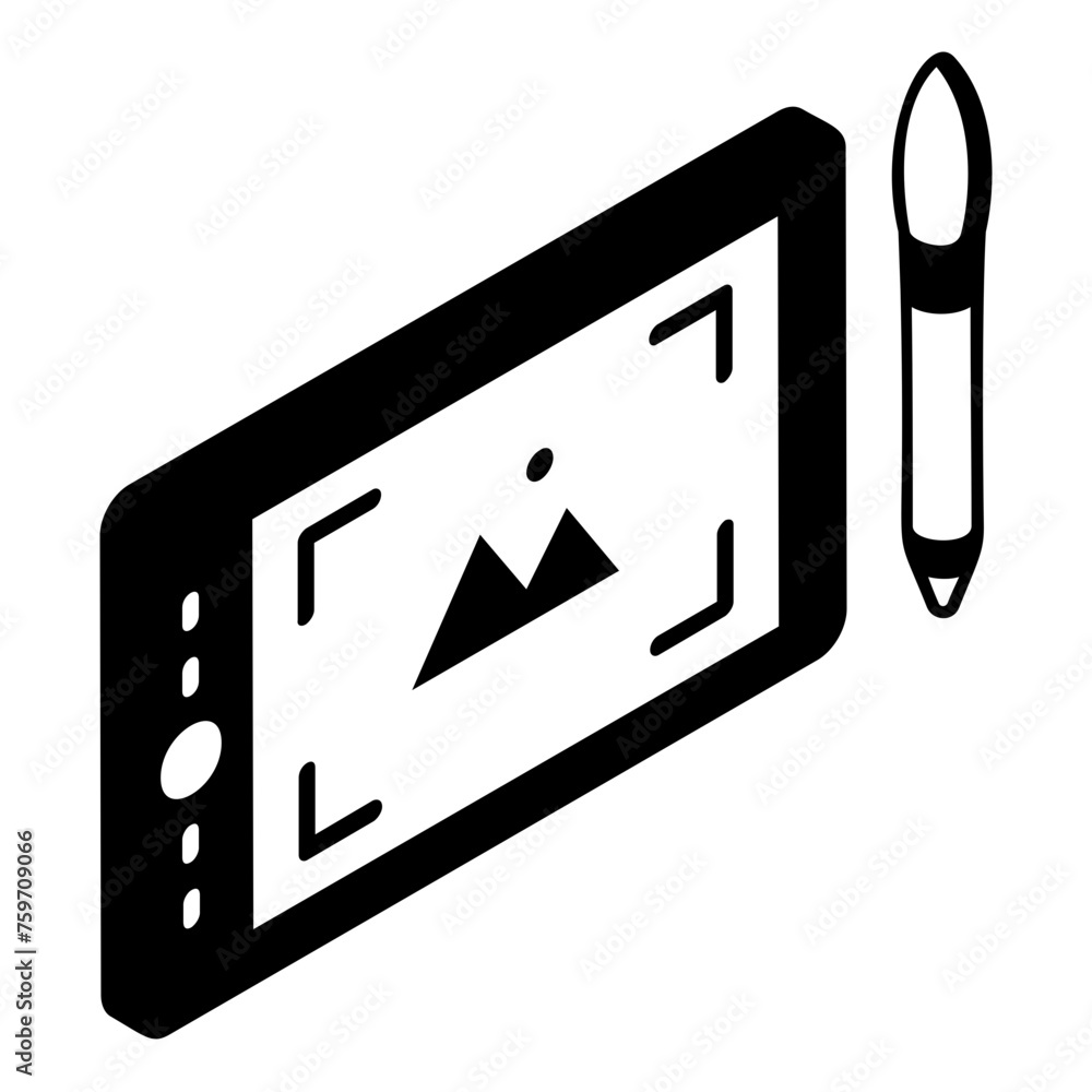 image designing using Pen Tablet isometric concept, Digitizing Device vector outline icon ...