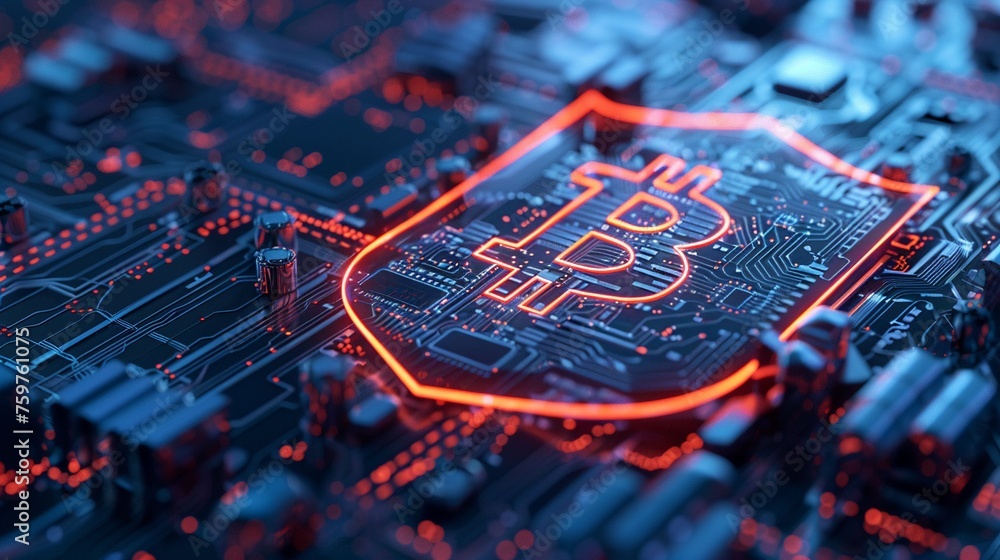 Digital encryption visualized as a shield protecting cryptocurrency ...