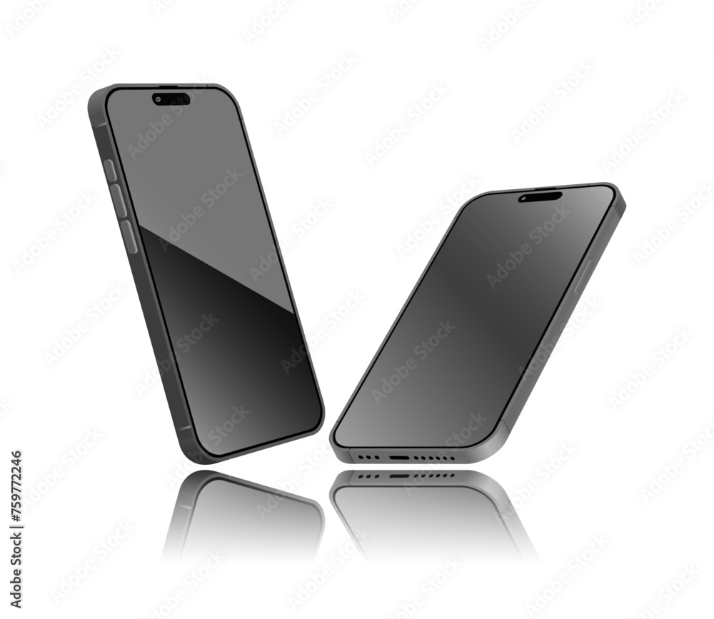 Realistic 3d smartphones and mobile phone mockup in a tilted position ...
