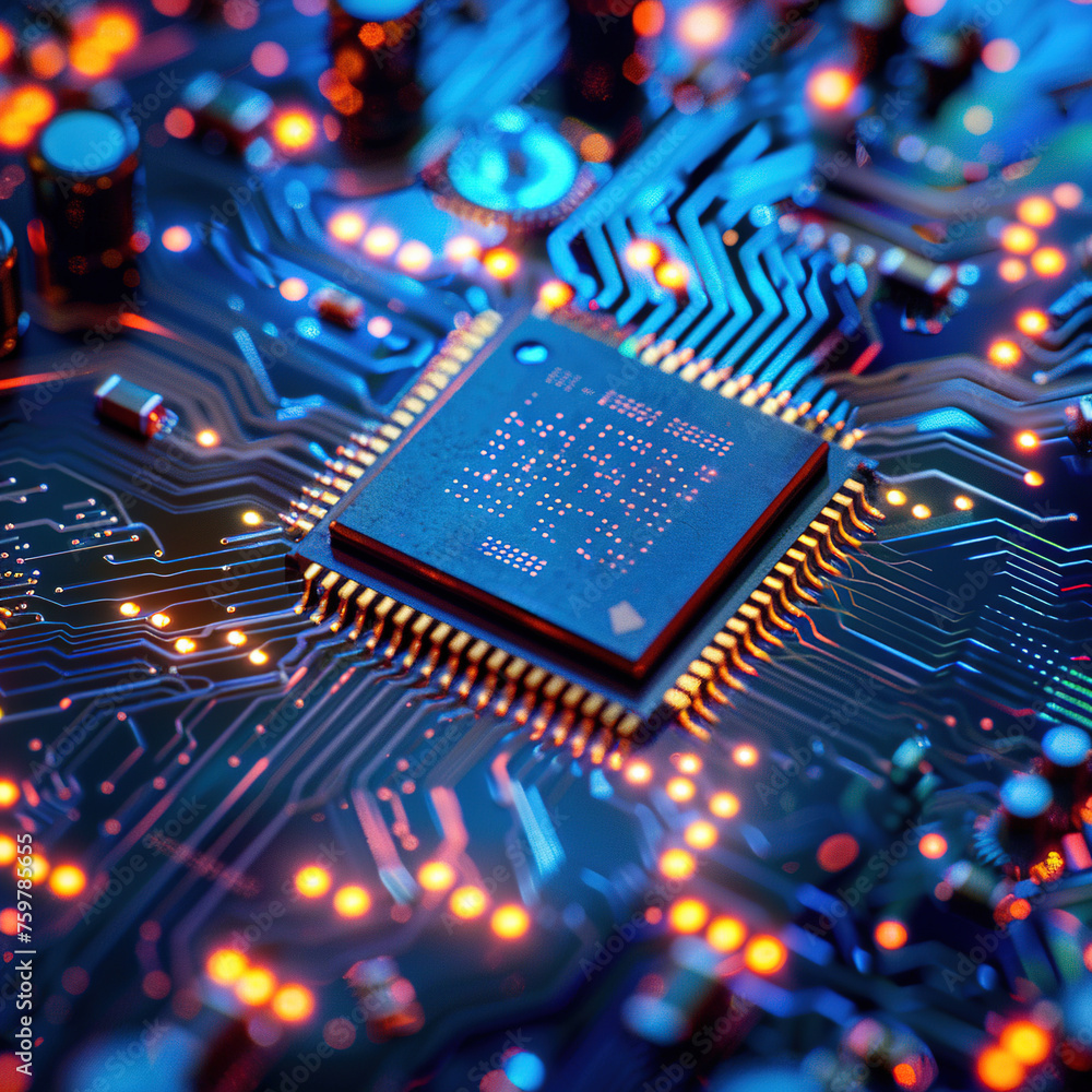 Advanced Technology Concept Visualization: Circuit Board CPU Processor Microchip Starting ...