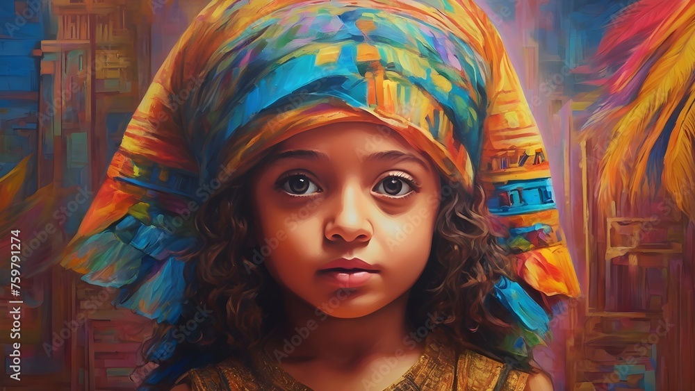 Child girl portrait in acrylic painting digital art ai illustration ...