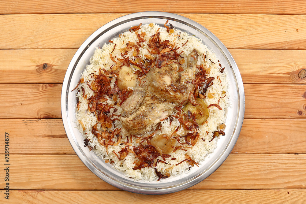 Meat Rice Mandi traditional Arabic rice food mutton lamb Stock Photo ...