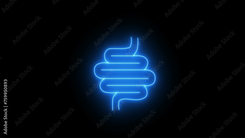 Neon glowing gut human icon. Neon healthy digestion logo on black ...