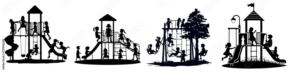 Children Playing at Playground Park, Silhouette Stick Figure clipart ...