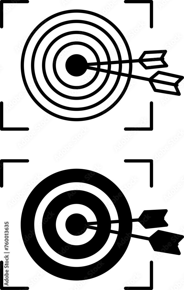Goal Icons. Black and White Vector Icons of Target and Arrows. Action ...