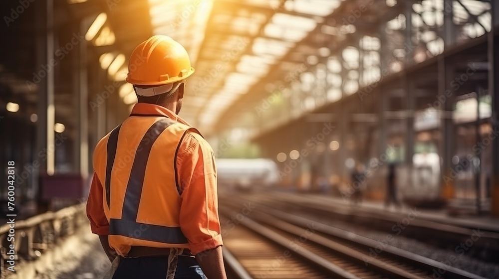 Back side view engineer under inspection and checking construction ...