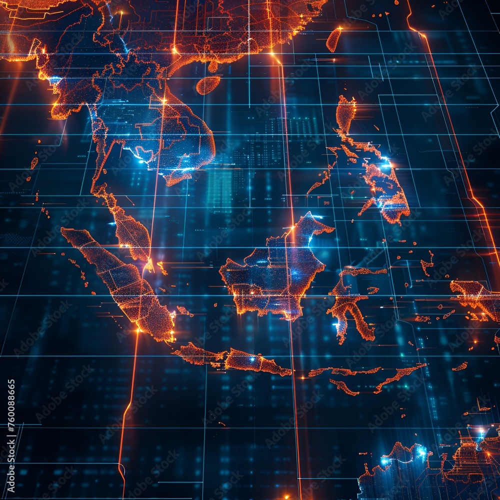 Philippine Map with Grid Lines, Blue and Orange, White Background ...