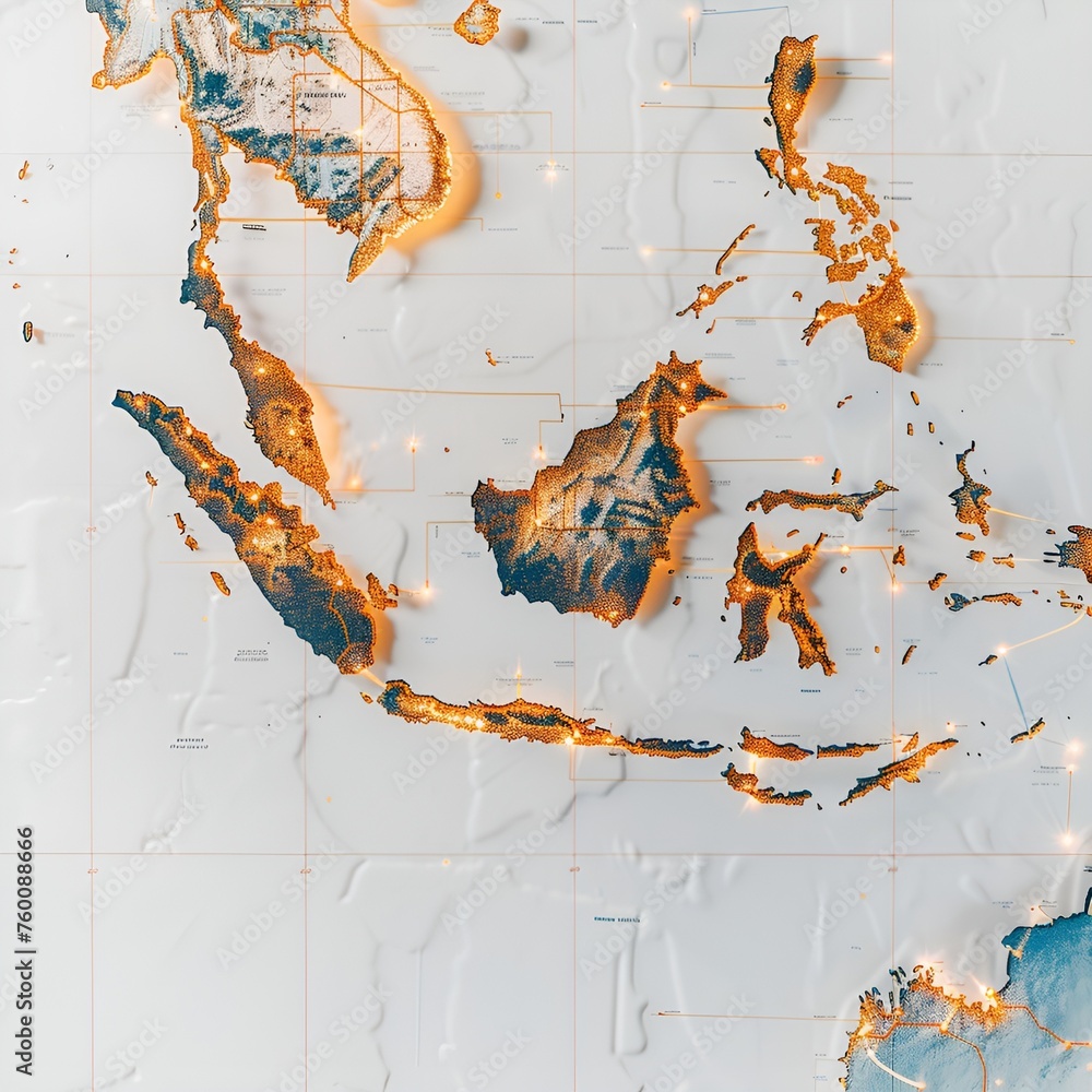 Philippine Map with Grid Lines, Blue and Orange, White Background ...