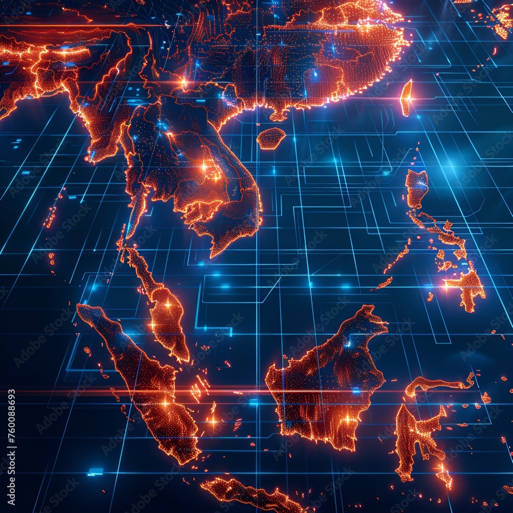 Philippine Map with Grid Lines, Blue and Orange, White Background ...