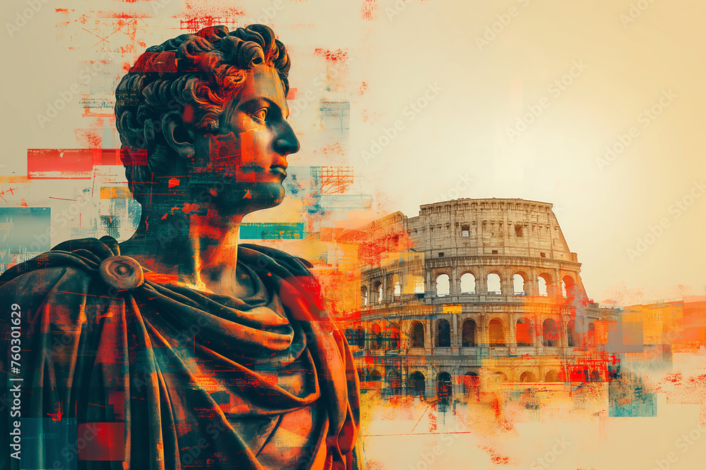 Great Roman Empire architecture and Emperor Caesar statue archeological ...