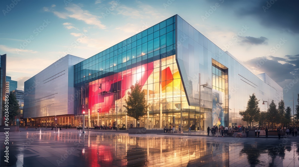 court modern mall building illustration entertainment architecture ...