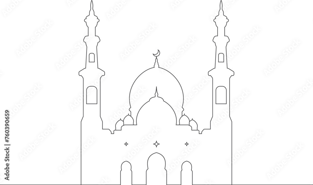 One line art minimal Mosque design. Arabic muslim masjid building. Clip ...