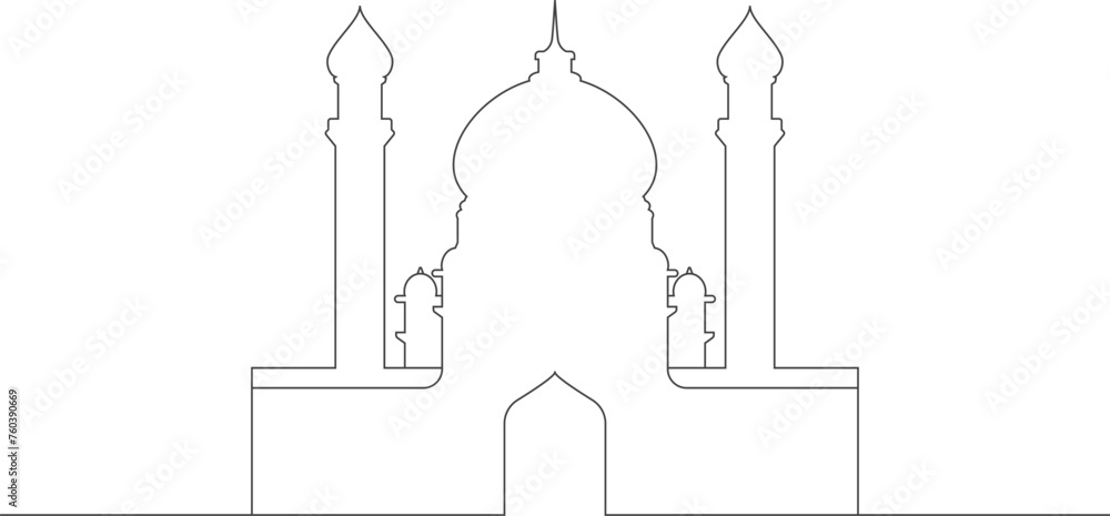 Mosque minimal line art design. Islamic middle eastern masjid building ...