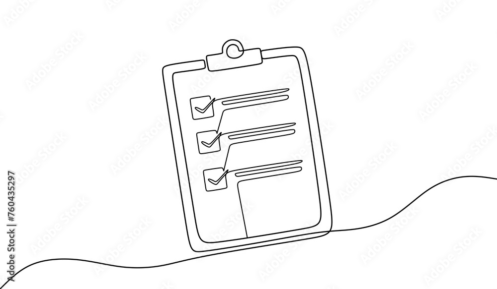 Clipboard with checklist. Continuous line one drawing. Without ...