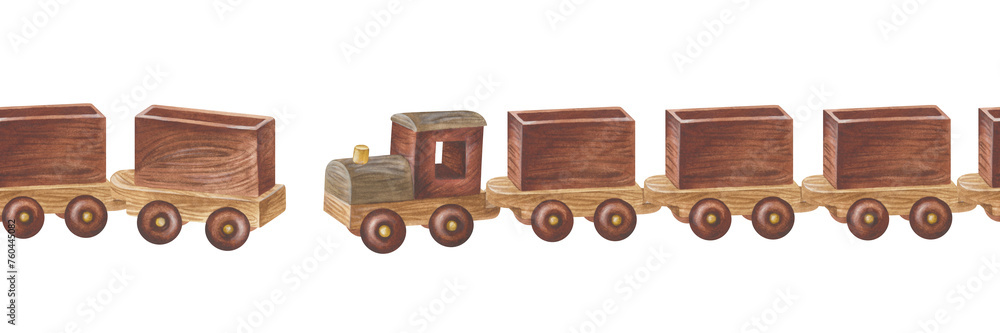 Toy Train seamless Border. Watercolor illustration for card or frame ...
