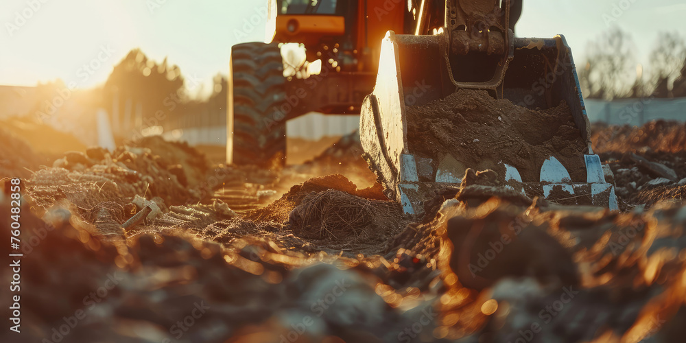 Earthwork in Progress - Backhoe Digging Soil. Close-up of a backhoe ...