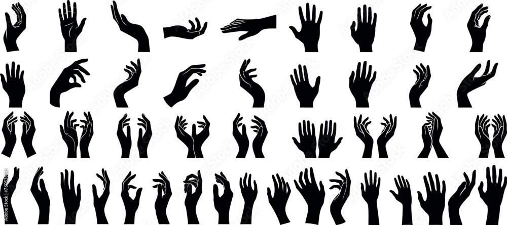 Hand vector silhouette, detailed hand gestures, positions, signs. Ideal ...