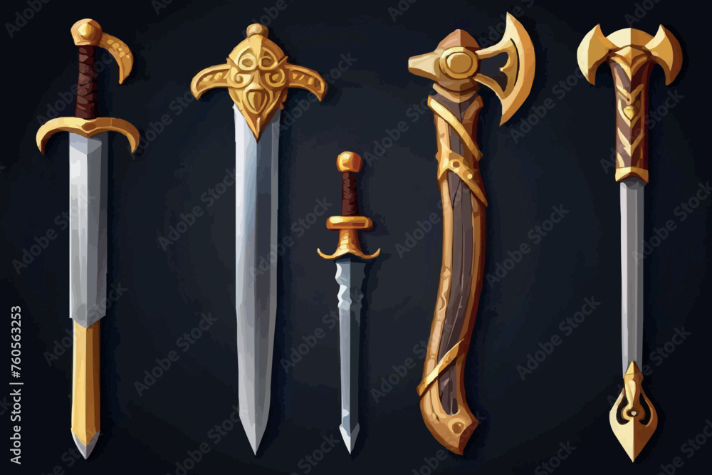 ui set vector illustration of a set of sword combat items of a knight ...