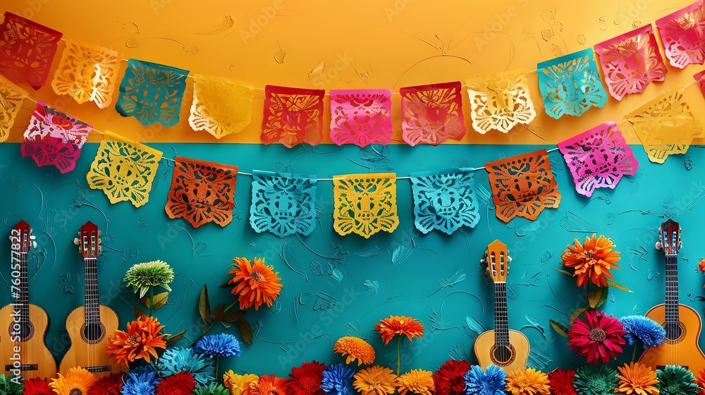 Mexican Culture-Themed Background with Papel Picado and Folklorico ...