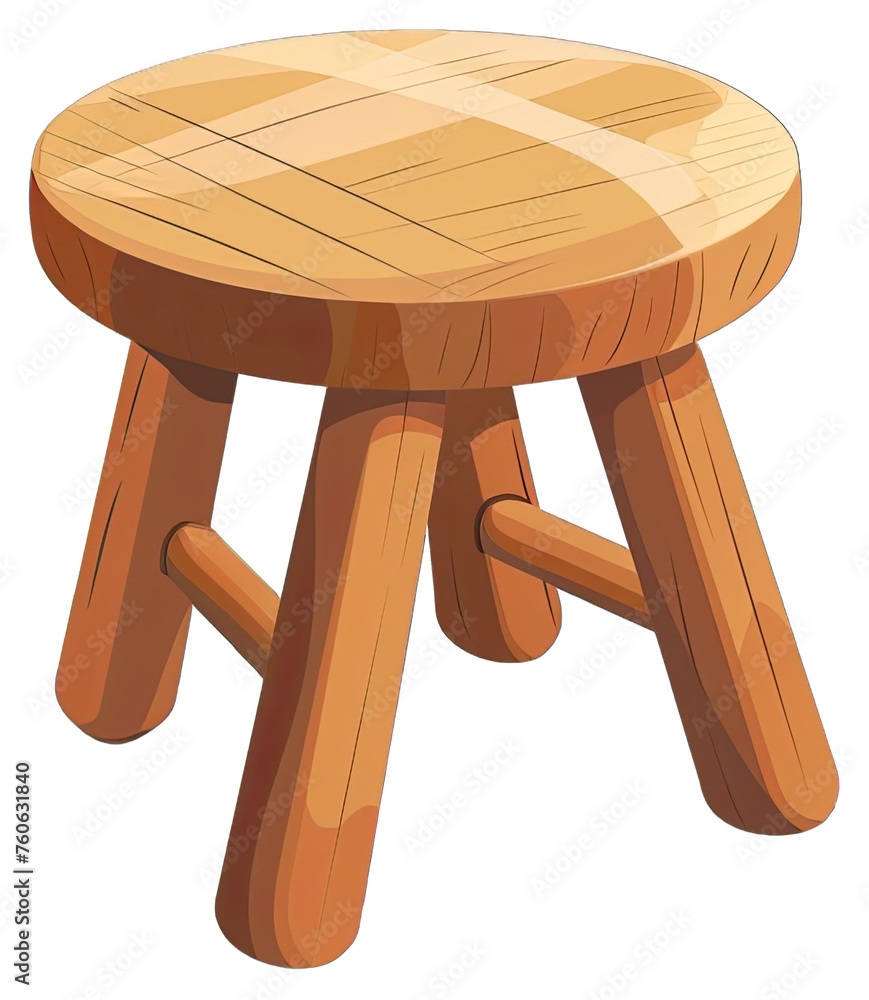 Three Legged Wooden Milking Stool Dairy Seat. Isolated on a Transparent ...